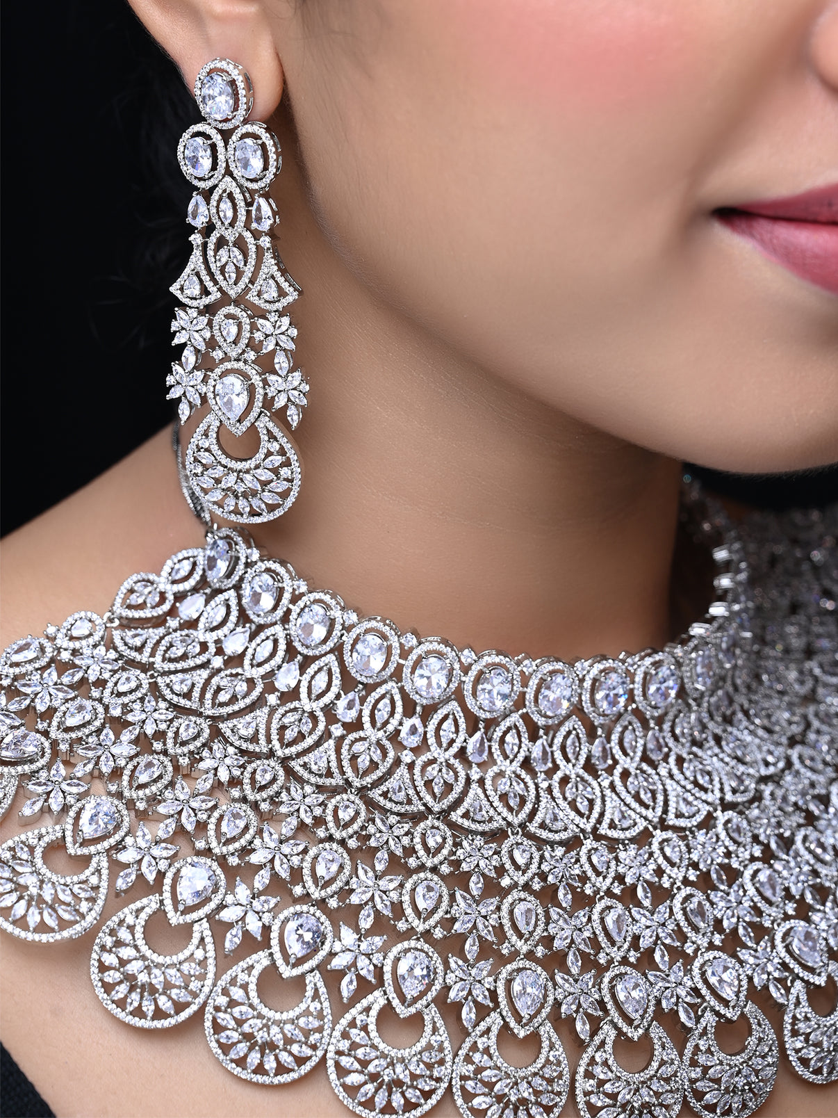 Rukhsaar Bridal Look American Diamond Necklace Set – AG'S